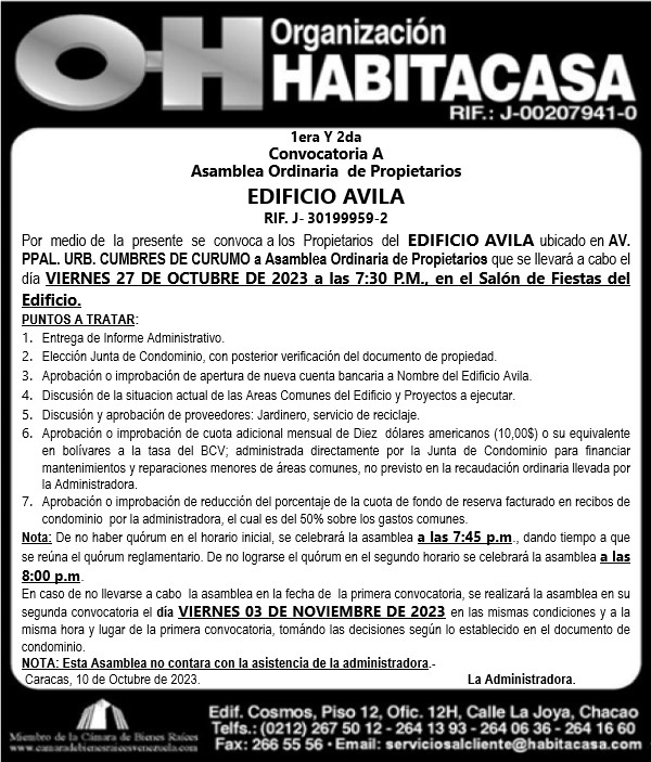 CONVOCATORIA EDIFICIO ÁVILA